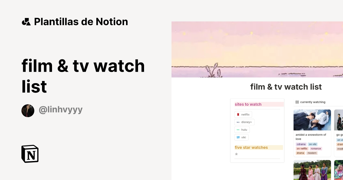 Plantilla film & tv watch list de linhvy | Notion Marketplace