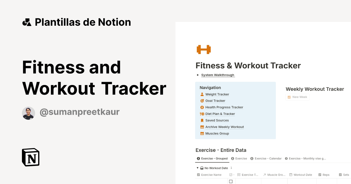 Plantilla Fitness and Workout Tracker | Notion Marketplace