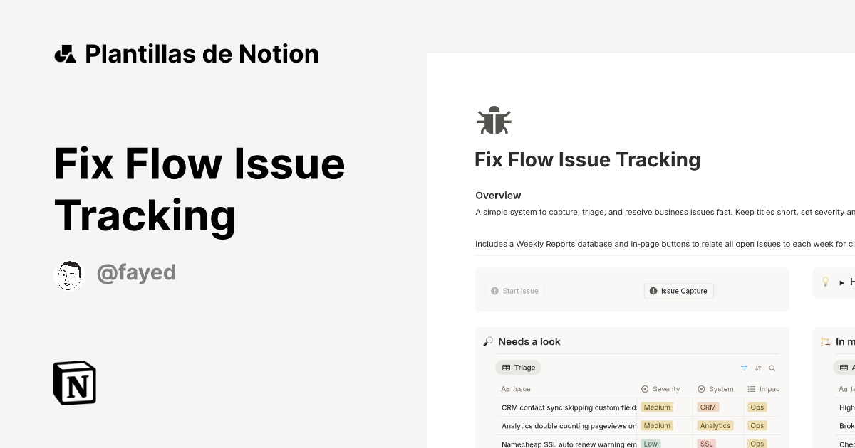 Plantilla Fix Flow Issue Tracking | Notion Marketplace