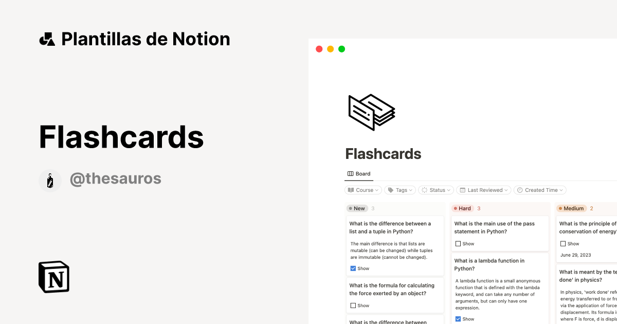 Plantilla Flashcards | Notion Marketplace