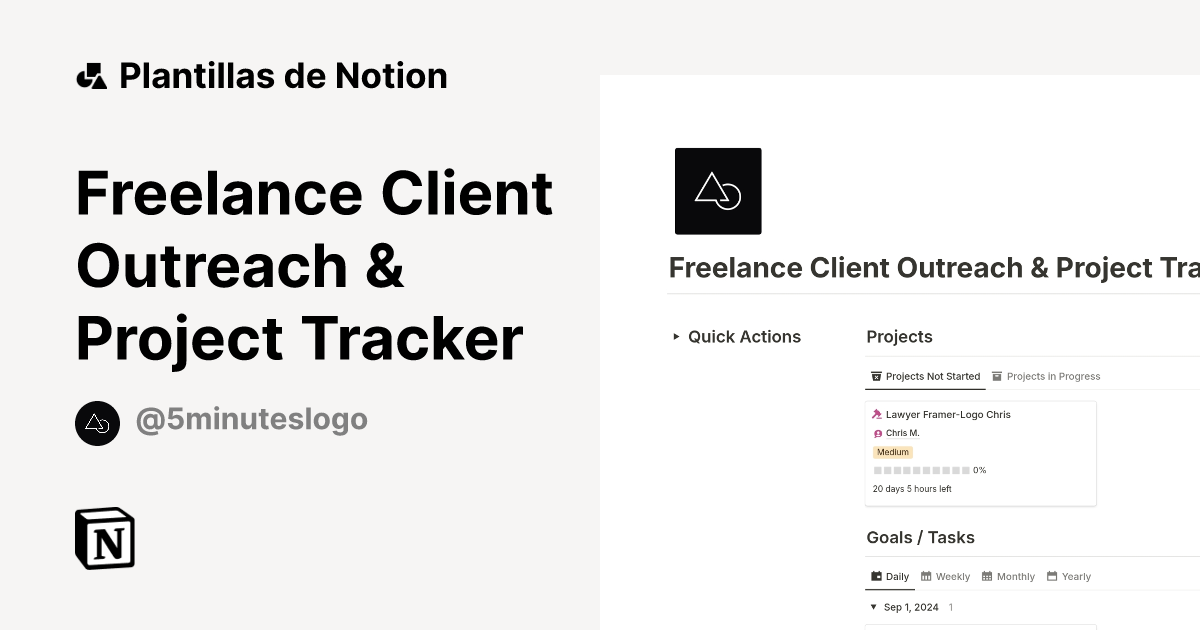 Plantilla Freelance Client Outreach & Project Tracker de 5_Minutes_Logo ...