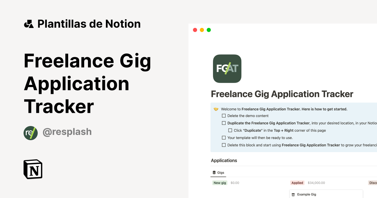 Plantilla Freelance Gig Application Tracker | Notion Marketplace