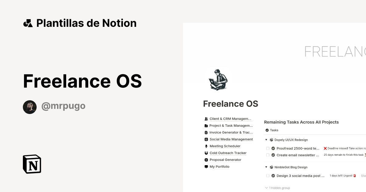 Plantilla Freelance OS de mrpugo | Notion Marketplace