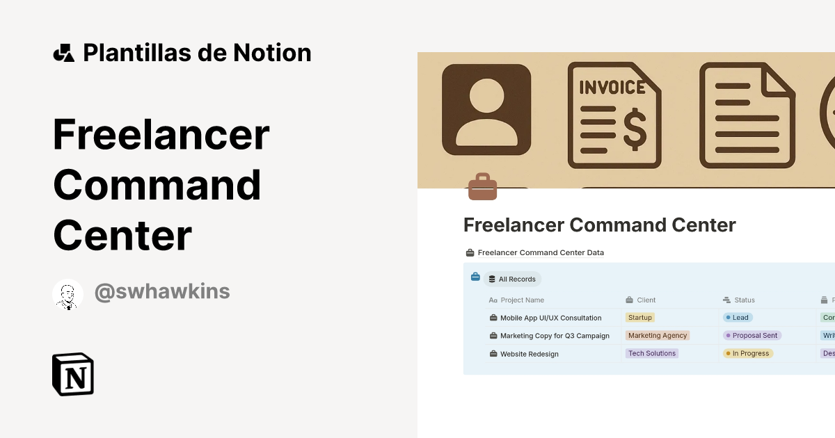 Plantilla Freelancer Command Center de Scott W. Hawkins | Notion Marketplace