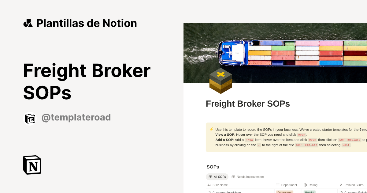 Plantilla Freight Broker SOPs de Template Road | Notion Marketplace