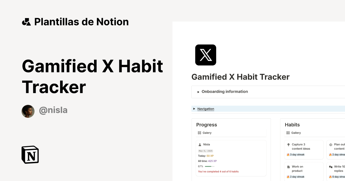 Plantilla Gamified X Habit Tracker de Nisla | Notion Marketplace