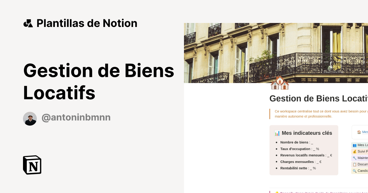 Plantilla Gestion de Biens Locatifs | Notion Marketplace