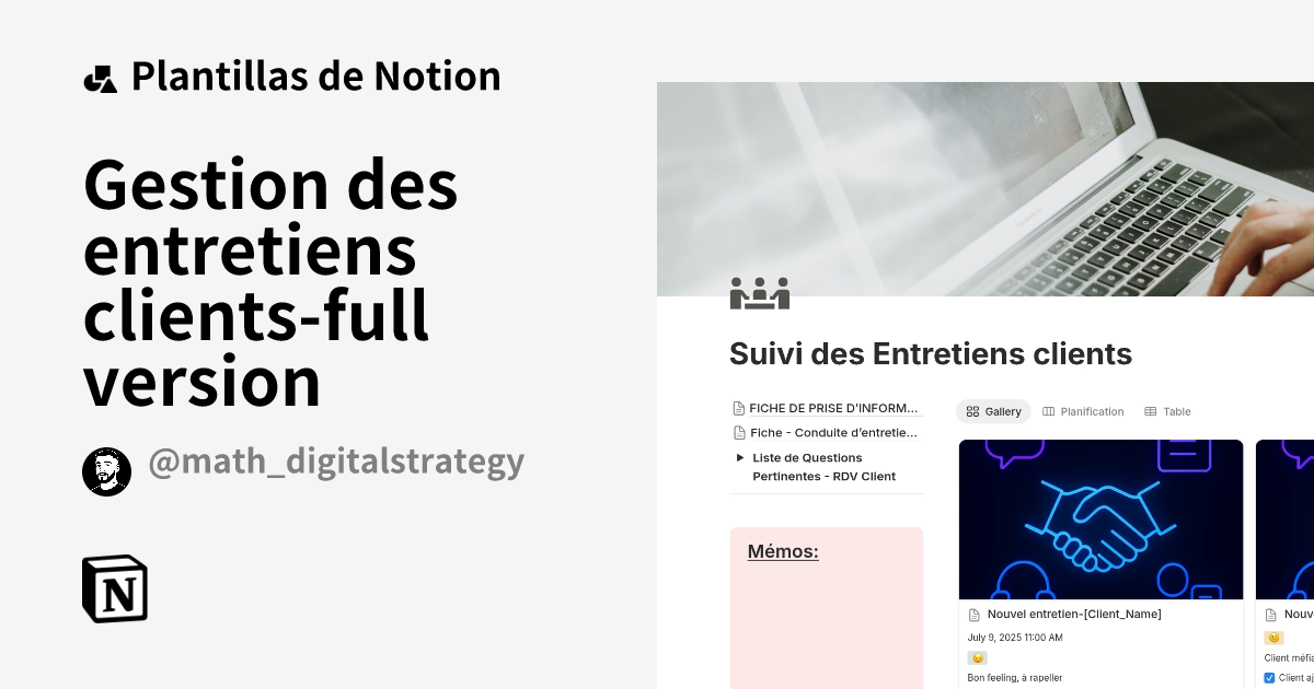 Plantilla Gestion des entretiens clients-full version de Math | Notion ...