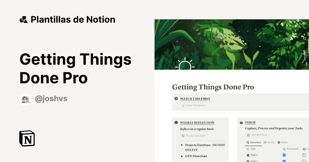 Plantilla Getting Things Done Pro de Josh VS | Notion Marketplace