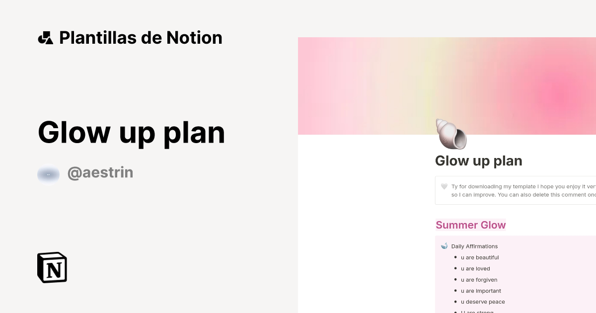 Plantilla Glow up plan | Notion Marketplace