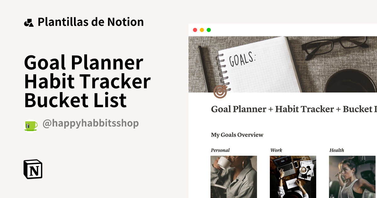 Plantilla Goal Planner Habit Tracker Bucket List | Notion Marketplace