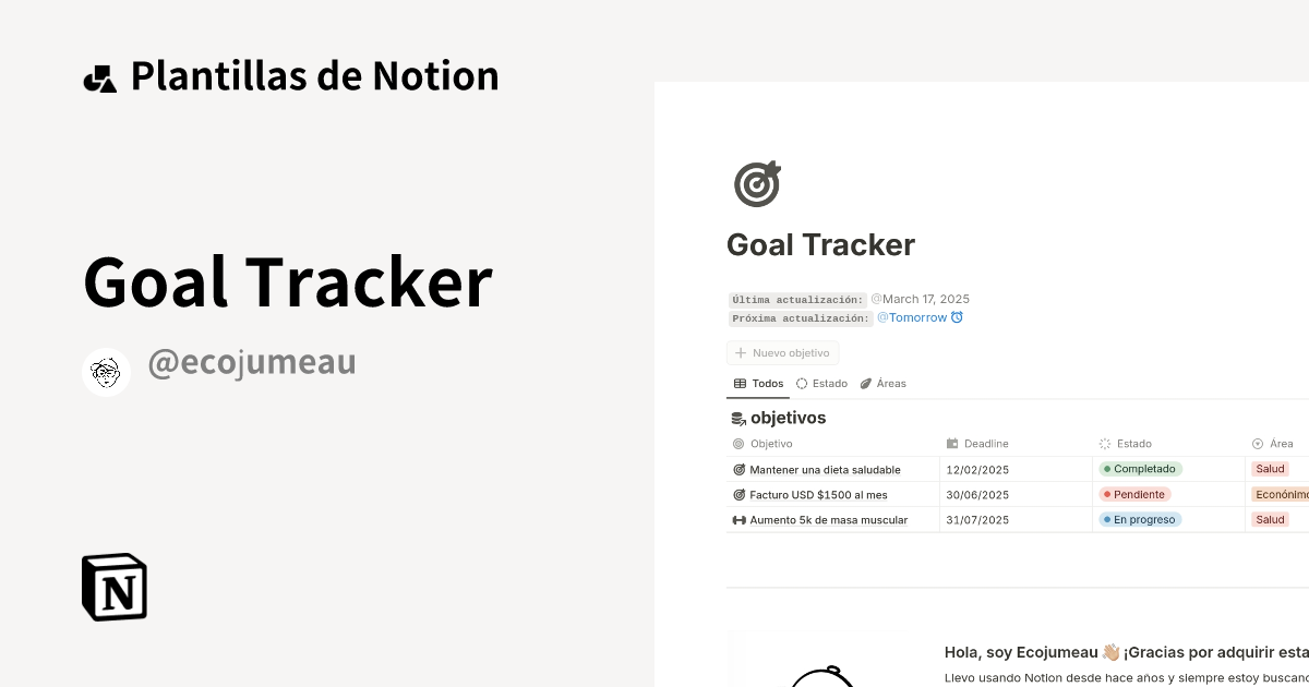 Plantilla Goal Tracker | Notion Marketplace