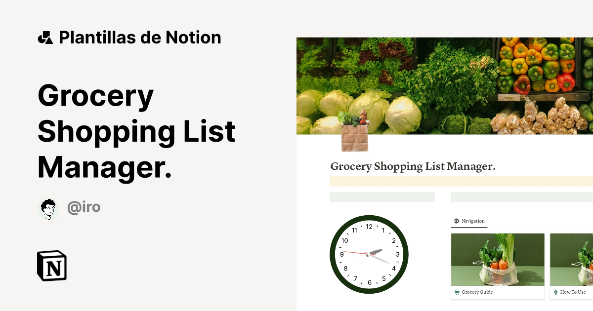 Plantilla Grocery Shopping List Manager. | Notion Marketplace