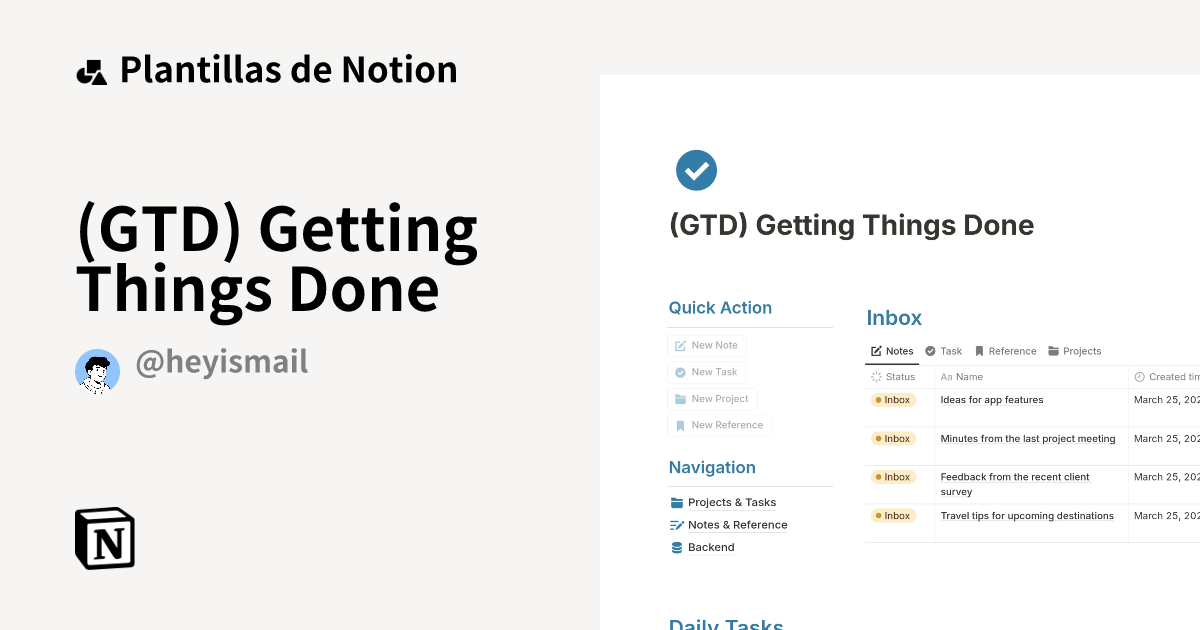 Plantilla (GTD) Getting Things Done | Notion Marketplace