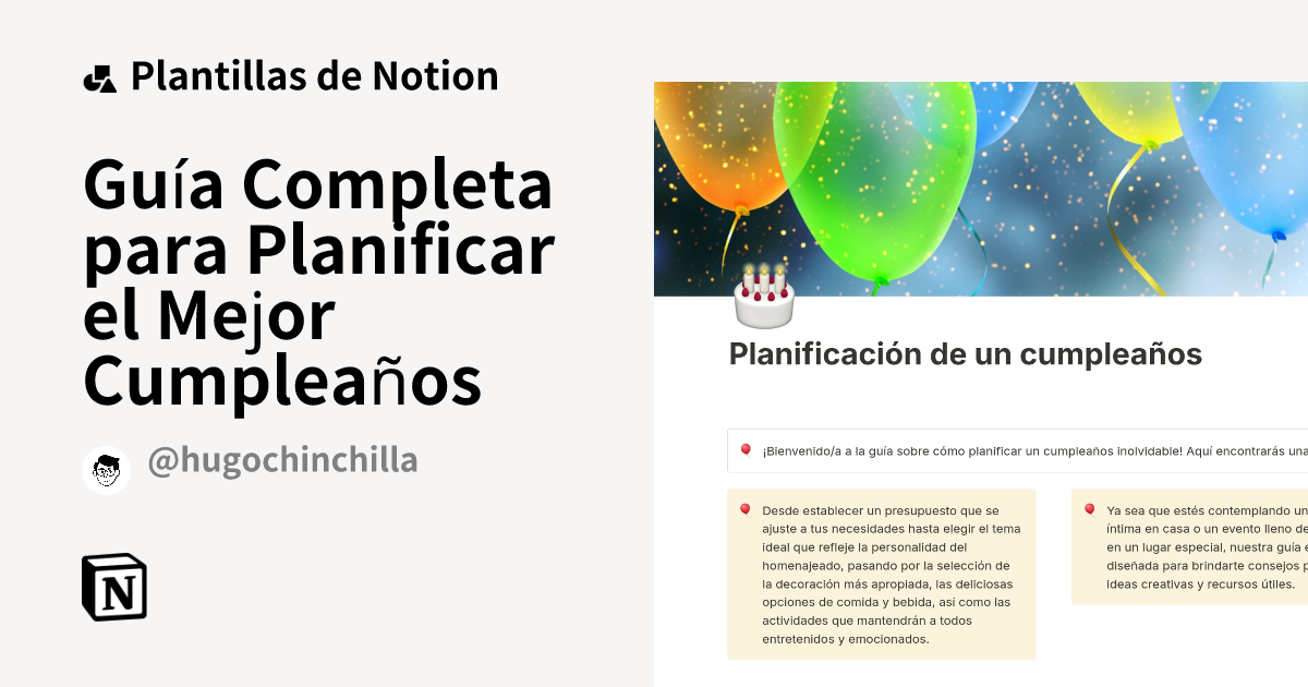 Plantilla Guía Completa para Planificar el Mejor Cumpleaños | Notion ...