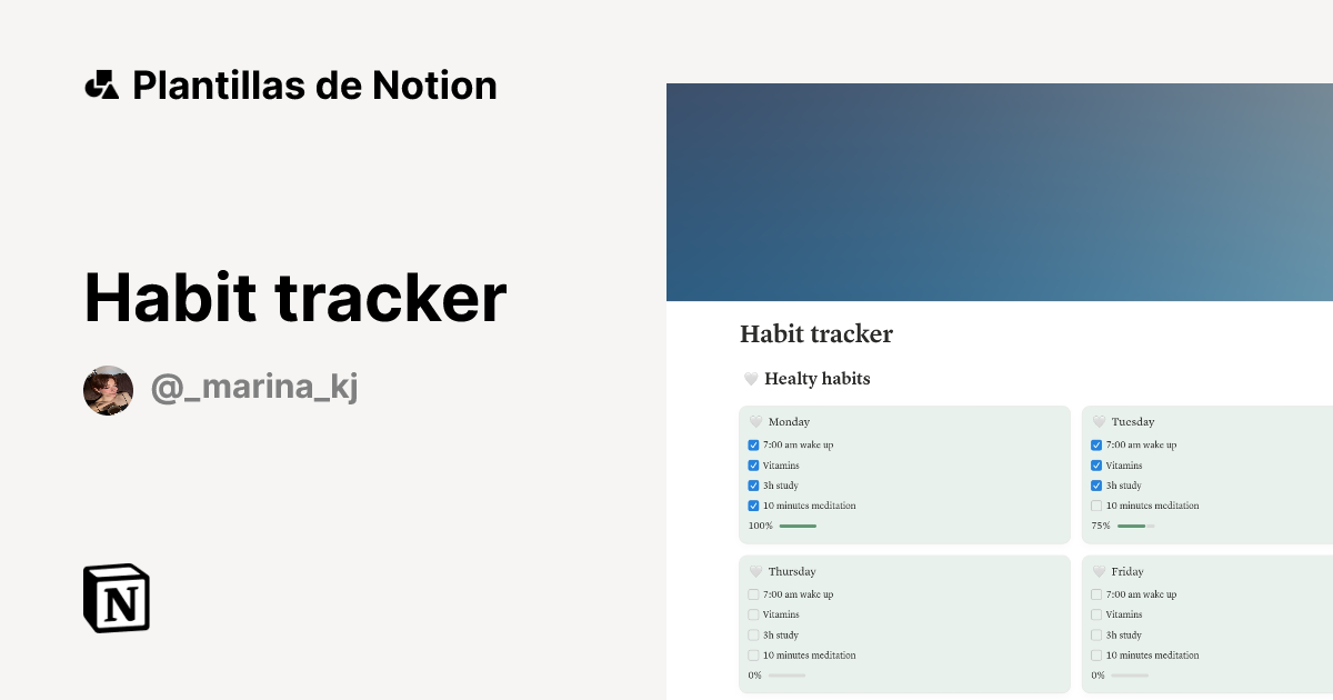 Plantilla Habit tracker de Marina | Notion Marketplace