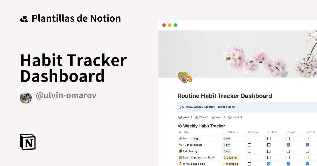Plantilla Habit Tracker Dashboard | Notion Marketplace