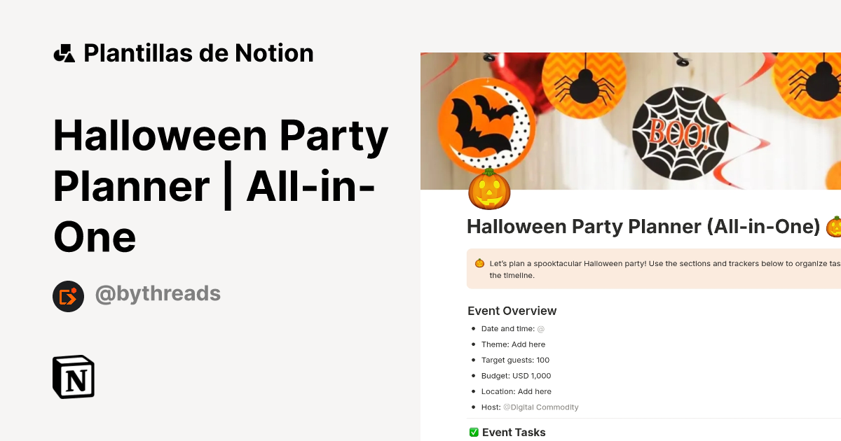 Plantilla Halloween Party Planner | All-in-One | Notion Marketplace