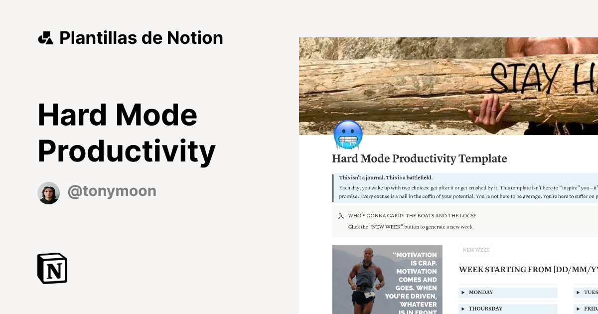 Plantilla Hard Mode Productivity | Notion Marketplace
