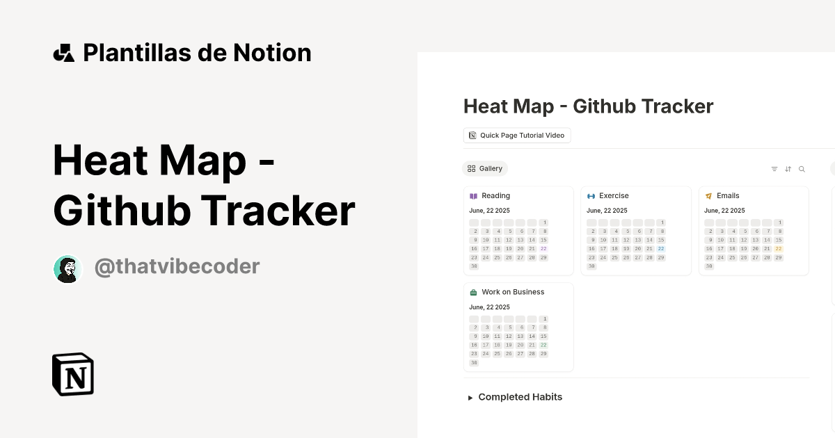 Plantilla Heat Map - Github Tracker de That Vibe Coder | Notion Marketplace