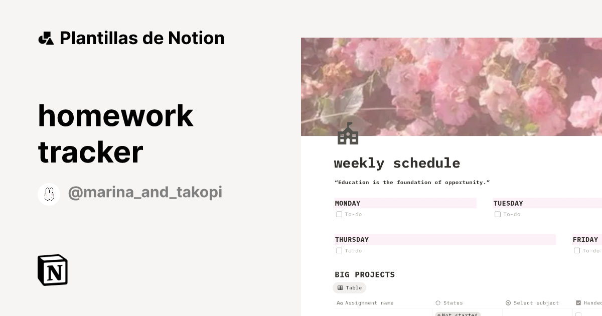 Plantilla homework tracker | Notion Marketplace