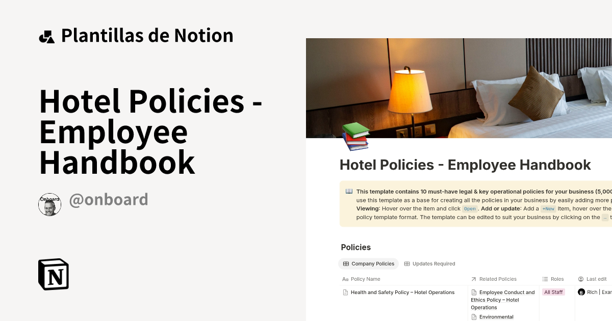 Plantilla Hotel Policies - Employee Handbook de Onboarding Checklists ...