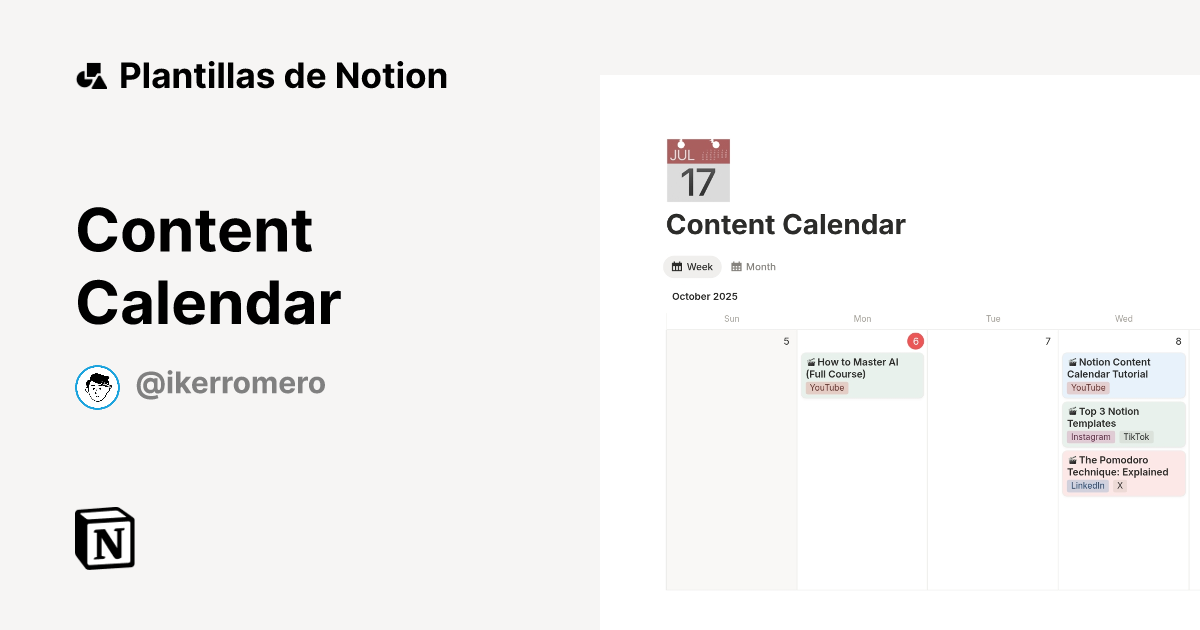 Plantilla Content Calendar | Notion Marketplace