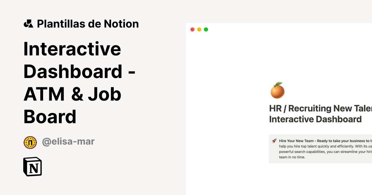 Plantilla Interactive Dashboard - ATM & Job Board | Notion Marketplace