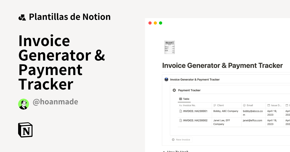 Plantilla Invoice Generator & Payment Tracker | Notion Marketplace