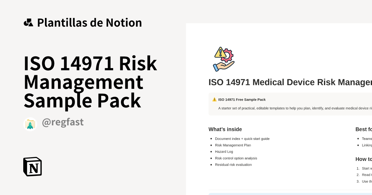Plantilla ISO 14971 Risk Management Sample Pack de RegFast | Notion ...