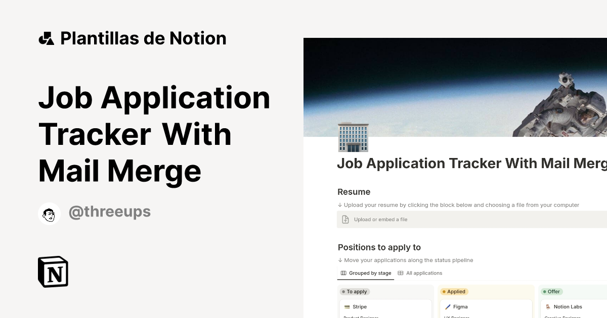 Plantilla Job Application Tracker With Mail Merge | Notion Marketplace
