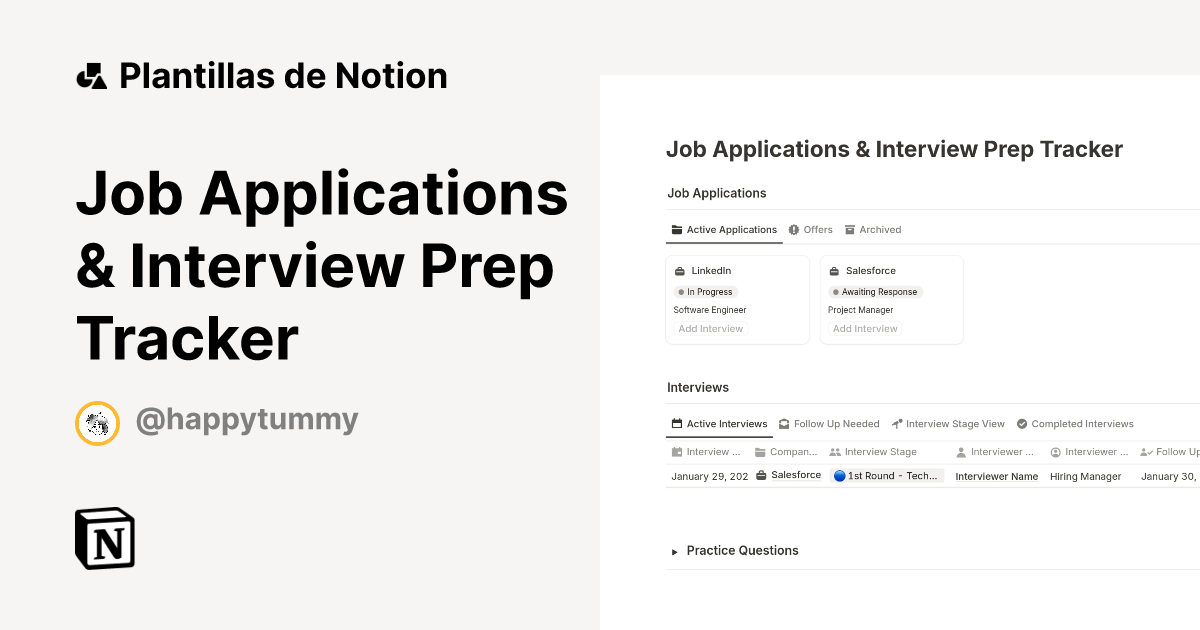 Plantilla Job Applications & Interview Prep Tracker | Notion Marketplace