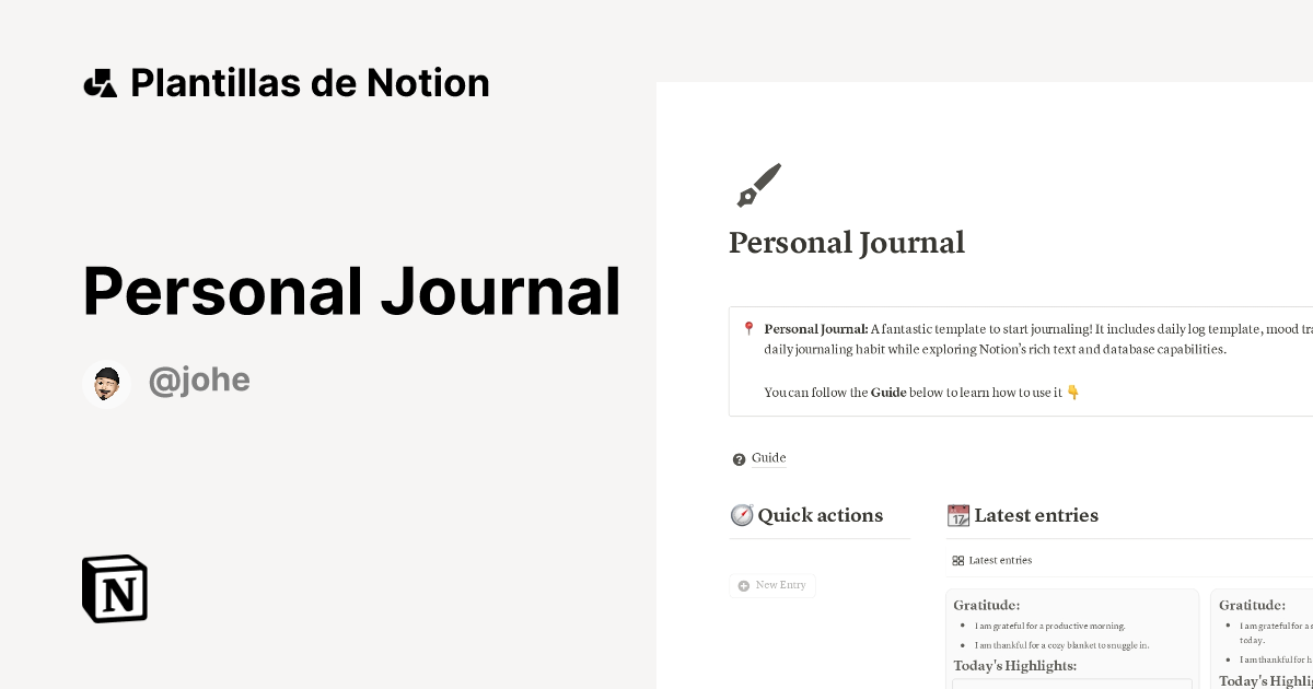 Plantilla Personal Journal de Johe | Notion Marketplace