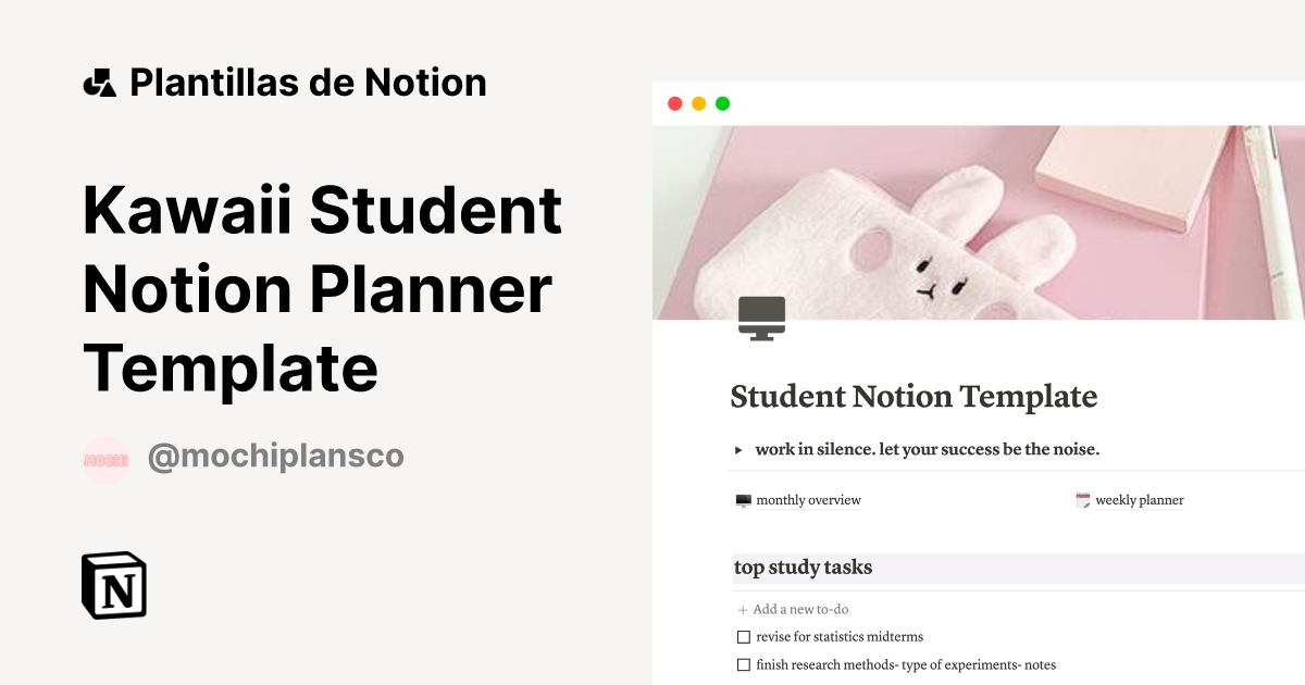 Plantilla Kawaii Student Notion Planner Template | Notion Marketplace