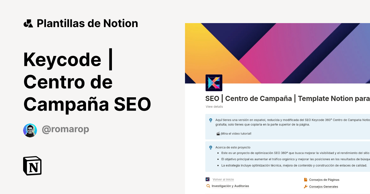 Plantilla Keycode | Centro de Campaña SEO | Notion Marketplace