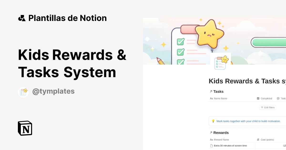 Plantilla Kids Rewards & Tasks System de tYmplates | Notion Marketplace