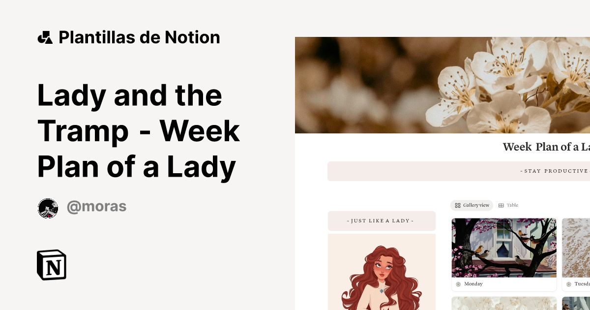 Plantilla Lady and the Tramp - Week Plan of a Lady | Notion Marketplace