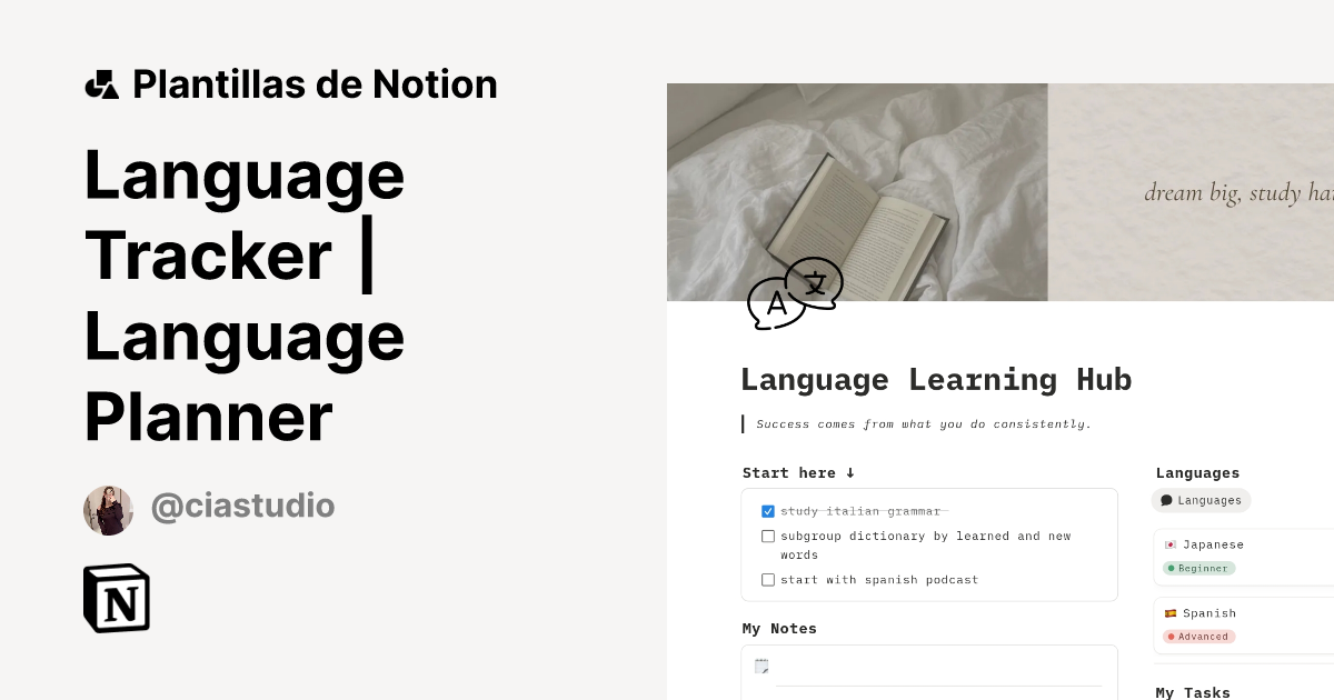 Plantilla Language Learning Hub | Language Tracker | Notion Marketplace