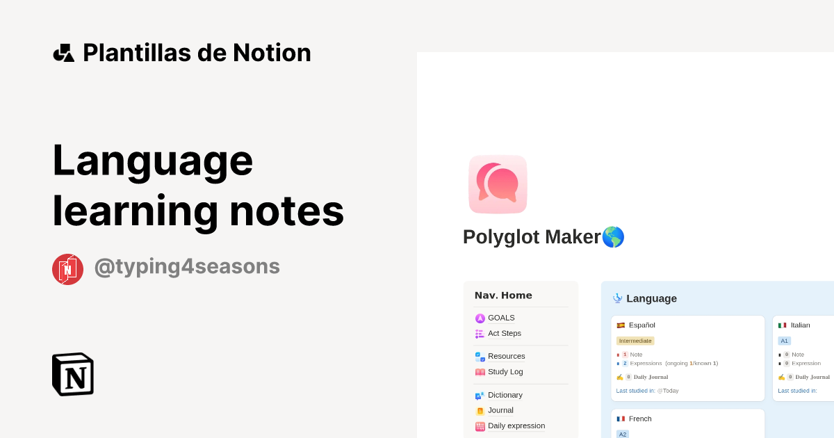 Plantilla Language learning notes | Notion Marketplace