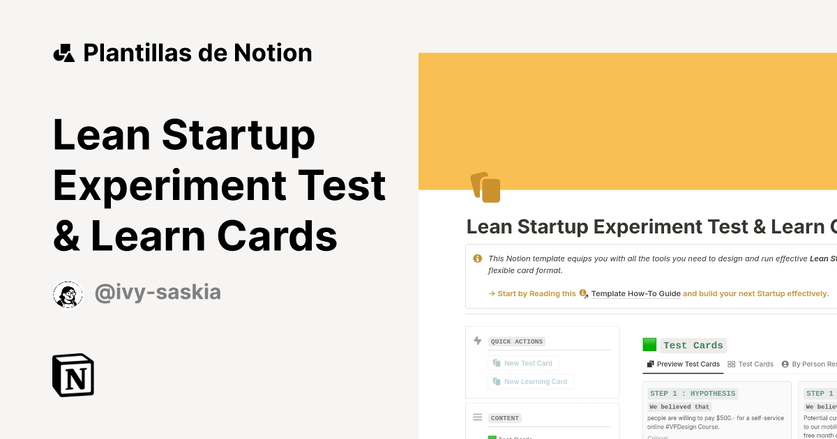 Plantilla Lean Startup Experiment Test & Learn Cards | Notion Marketplace