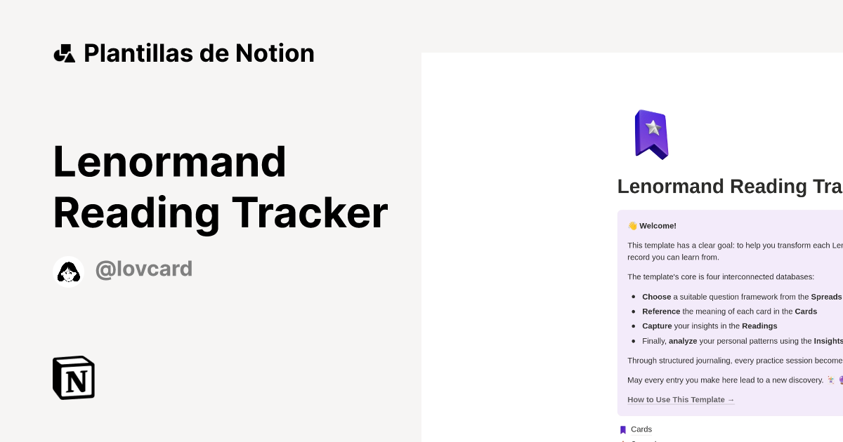 Plantilla Lenormand Reading Tracker de Lovcard | Notion Marketplace