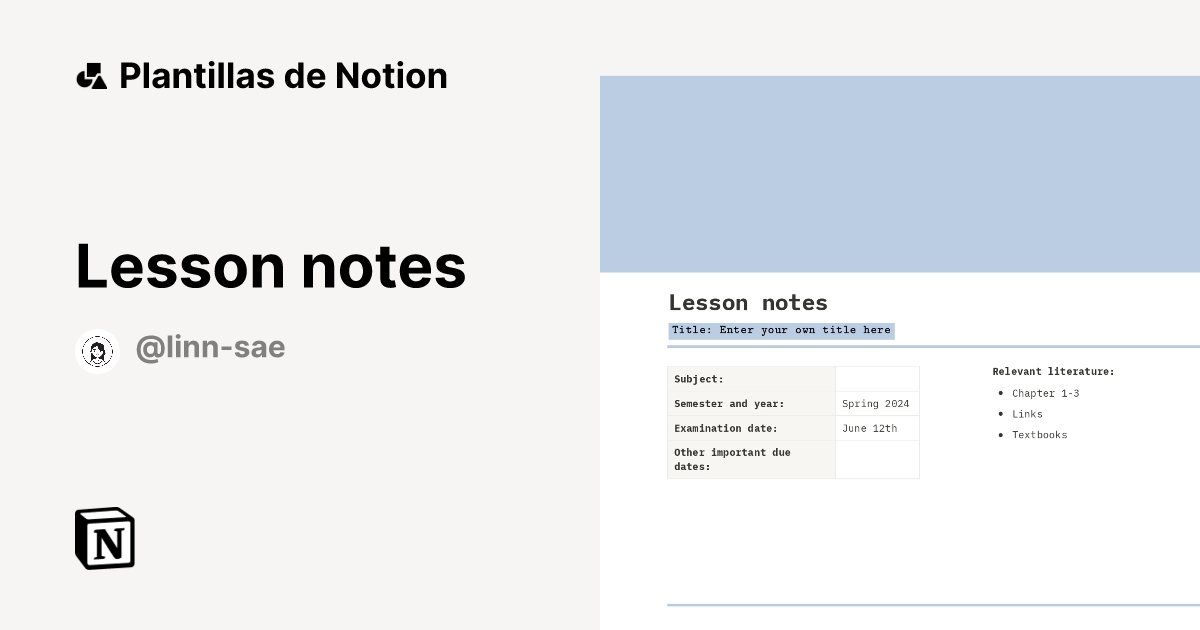 Plantilla Lesson notes | Notion Marketplace
