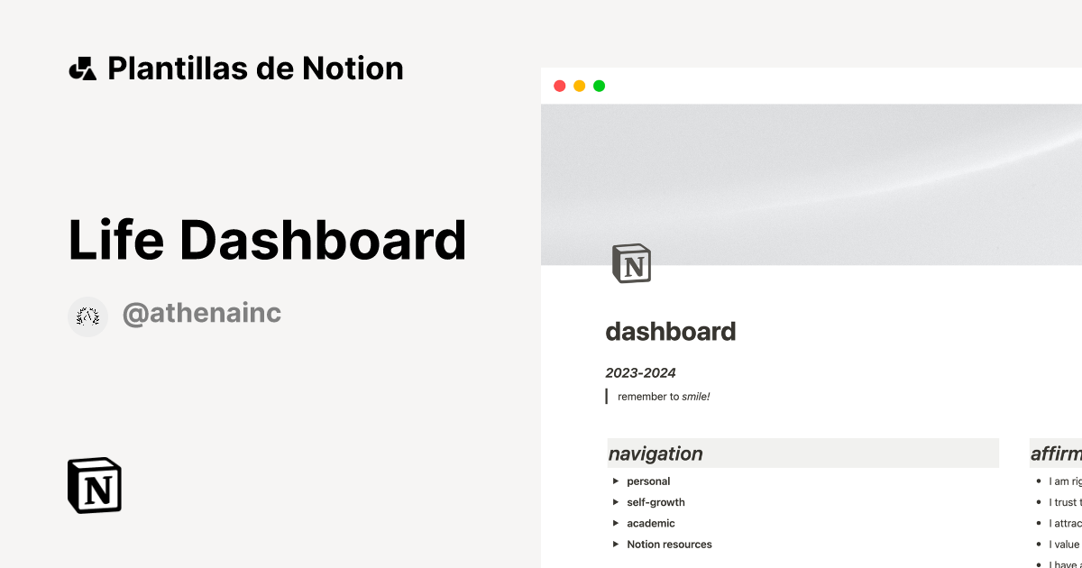Plantilla Life Dashboard | Notion Marketplace