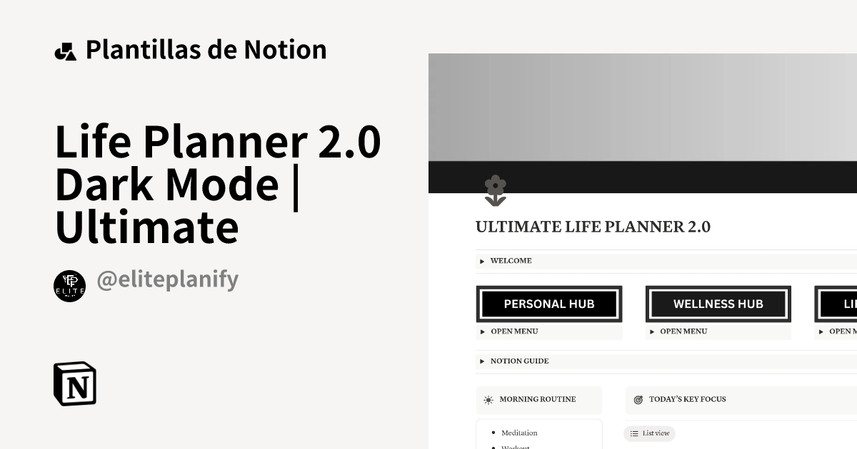 Plantilla Life Planner 2.0 Dark Mode | Ultimate de Elite Planify | Notion Marketplace