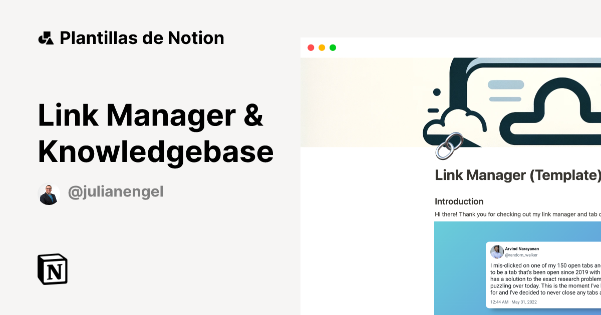 Plantilla Link Manager & Knowledgebase de Julian Engel | Notion Marketplace