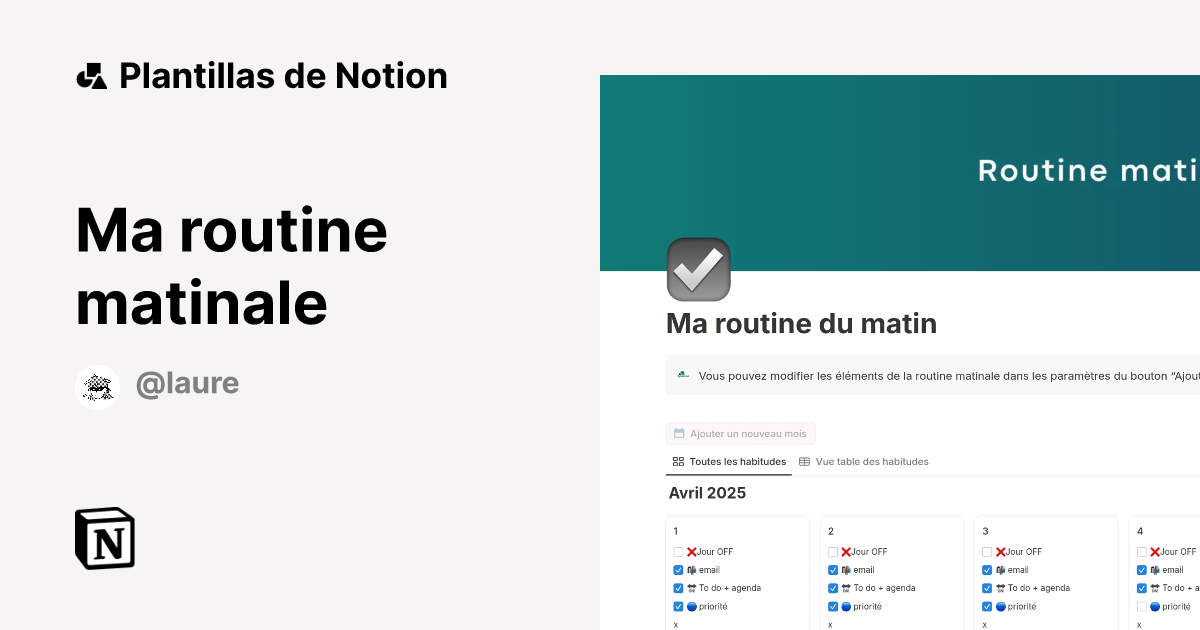 Plantilla Ma routine matinale de Laure | Notion Marketplace