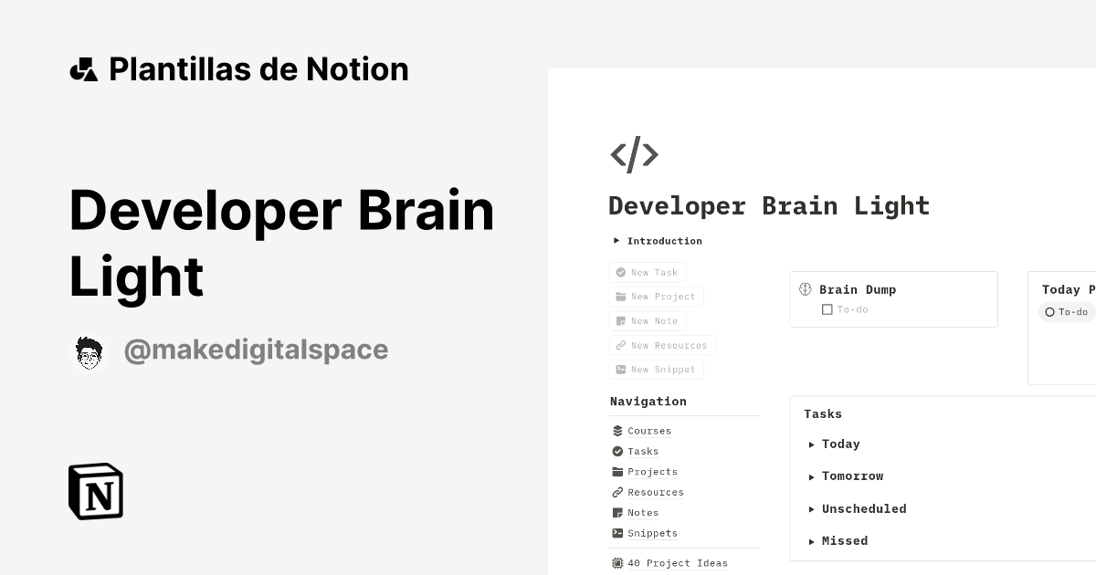 Plantilla Developer Brain Light | Notion Marketplace