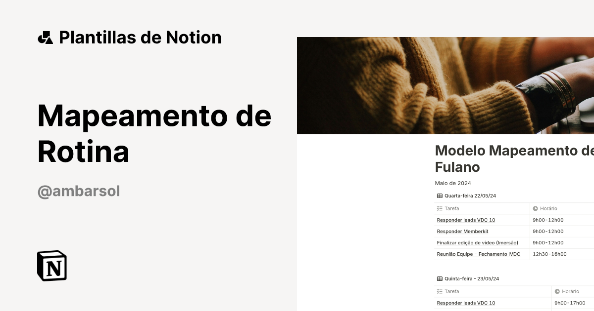 Plantilla Mapeamento de Rotina de Ambar Sol | Notion Marketplace
