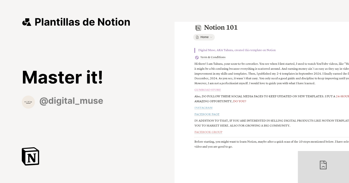 Plantilla Master it! de Digital Muse | Simplifying Life | Notion Marketplace