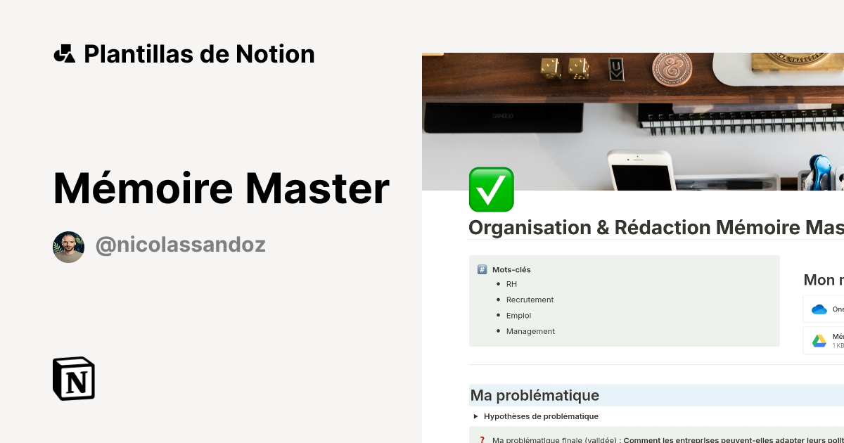 Plantilla Mémoire Master de Nicolas Sandoz | Notion Marketplace